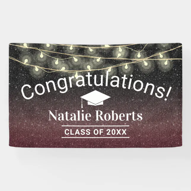 Graduation Party Modern Burgundy Red Black Glitter Banner | Zazzle