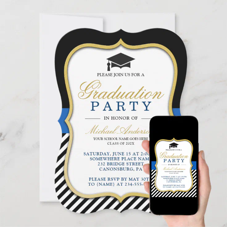 Graduation Party Modern Gold Bracket Frame Invitation | Zazzle