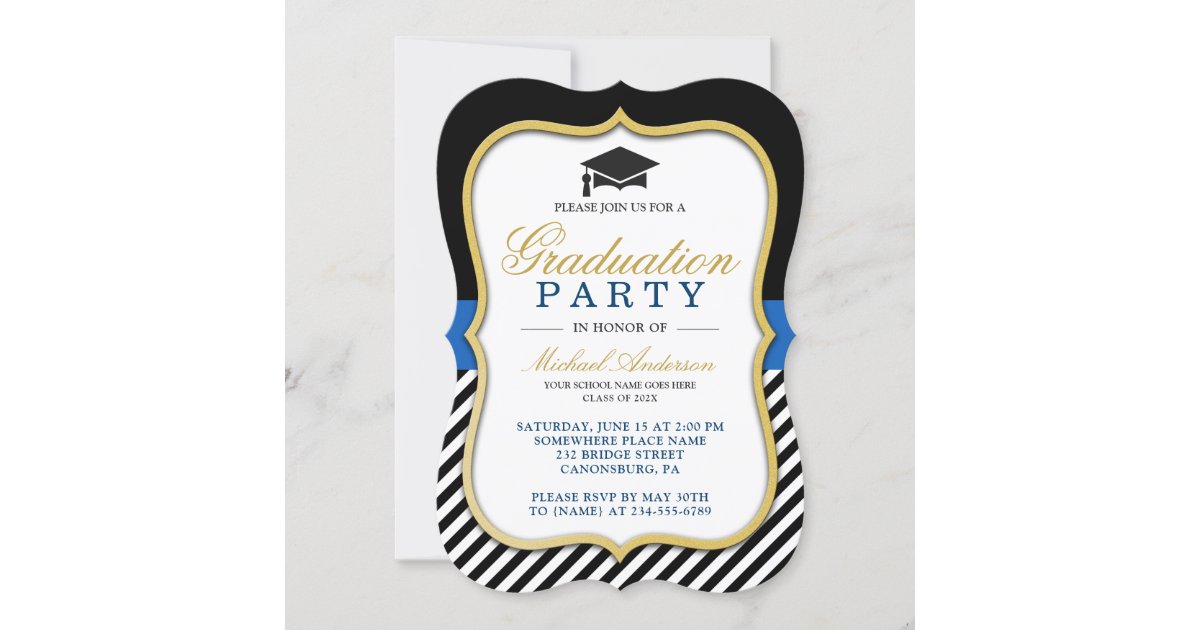 Graduation Party Modern Gold Bracket Frame Invitation | Zazzle