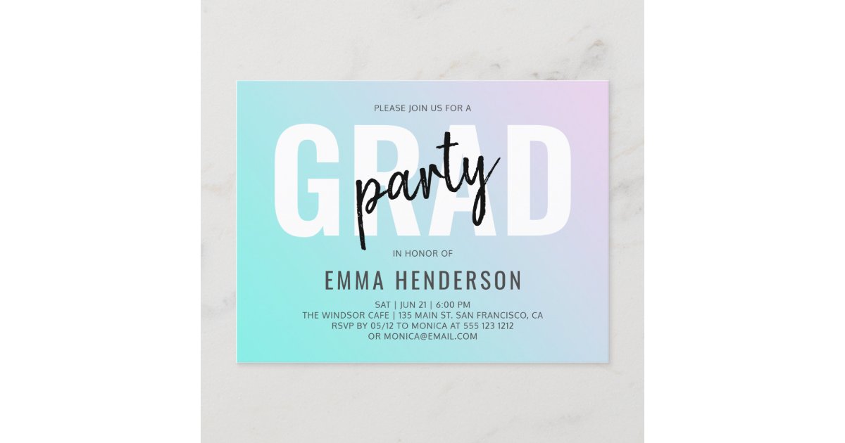 Graduation Party Modern Gradient Bold Invitation Postcard | Zazzle
