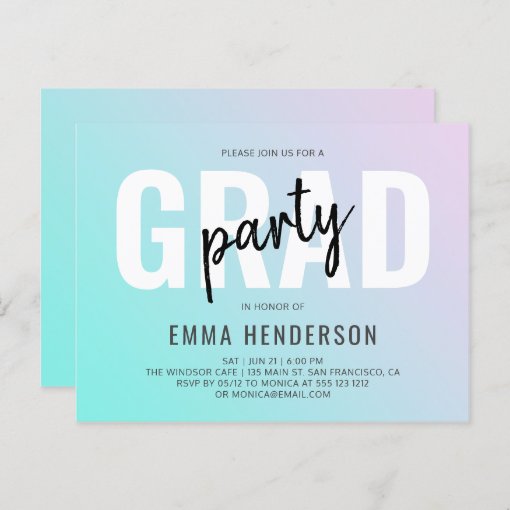 Graduation Party Modern Gradient Bold Invitation Postcard | Zazzle