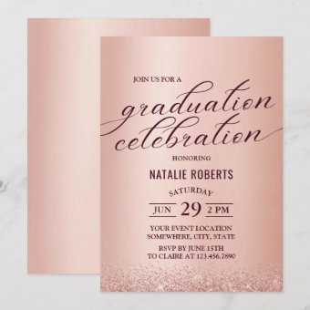 Graduation Party Modern Rose Gold Typography Invitation | Zazzle