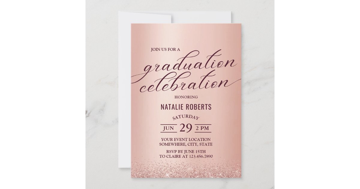Graduation Party Modern Rose Gold Typography Invitation | Zazzle