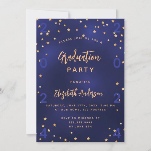 Graduation party navy blue gold stars year invitation | Zazzle