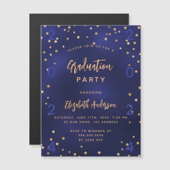 Graduation party navy blue gold stars year luxury magnetic invitation ...