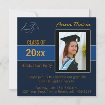 Graduation Party Photo blue Invitation | Zazzle