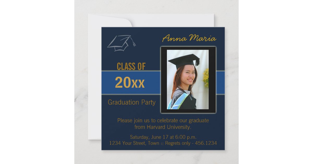 Graduation Party Photo blue Invitation | Zazzle