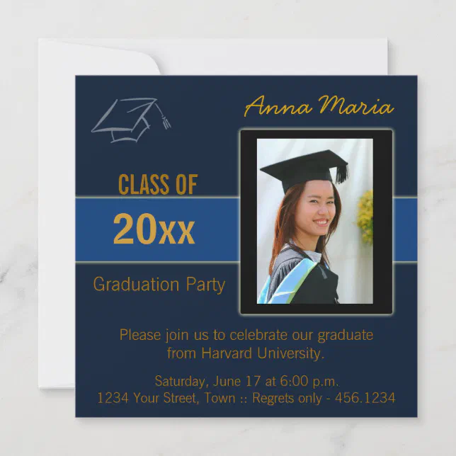 Graduation Party Photo blue Invitation | Zazzle