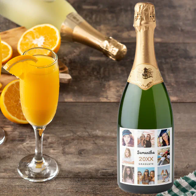 Graduation party photo collage sparkling wine label | Zazzle