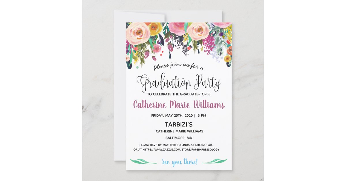 Graduation Party Photo Floral Invitation | Zazzle