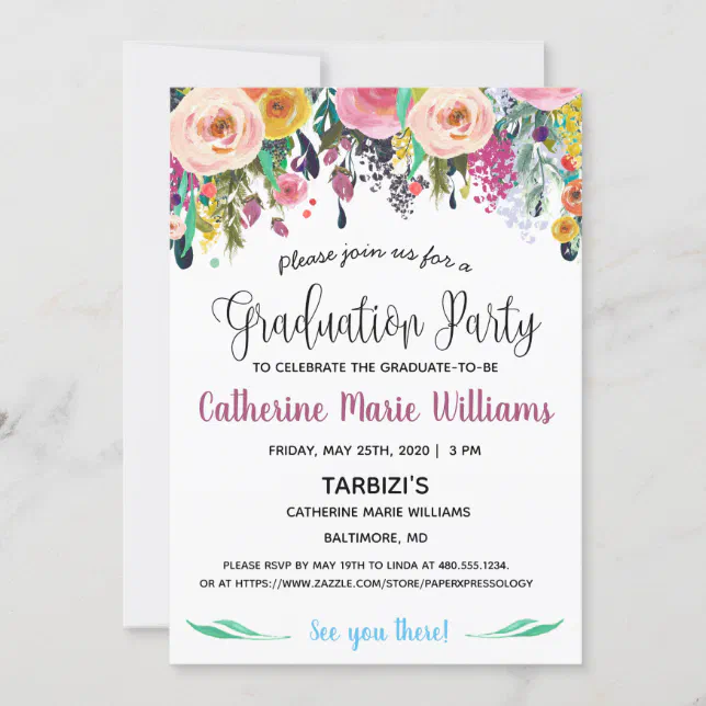 Graduation Party Photo Floral Invitation | Zazzle