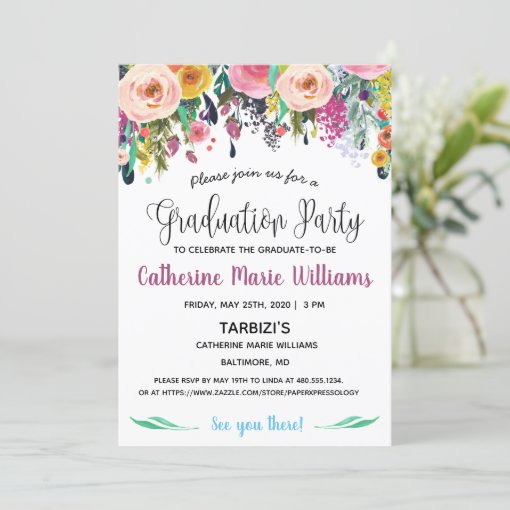 Graduation Party Photo Floral Invitation | Zazzle