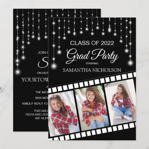 Graduation Party Photo Movie Reel Cinema Stars Invitation | Zazzle