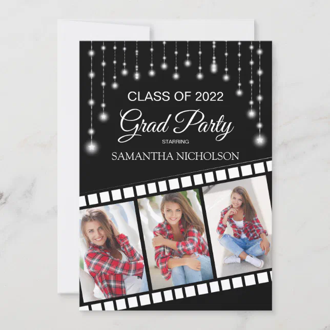 Graduation Party Photo Movie Reel Cinema Stars Invitation | Zazzle