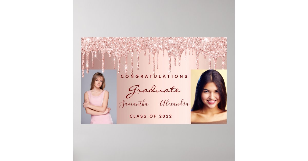 Graduation party photo rose gold drips poster | Zazzle