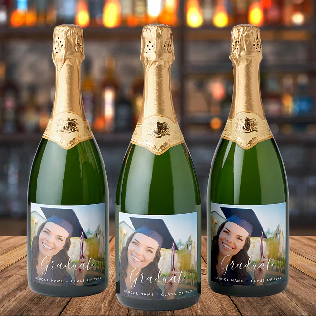 Graduation party photo script sparkling wine label | Zazzle