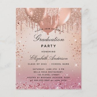 Graduation party pink rose gold budget invitation flyer | Zazzle