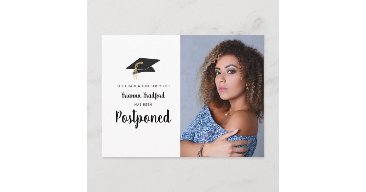 Graduation Party Postponed Photo Script Postcard | Zazzle