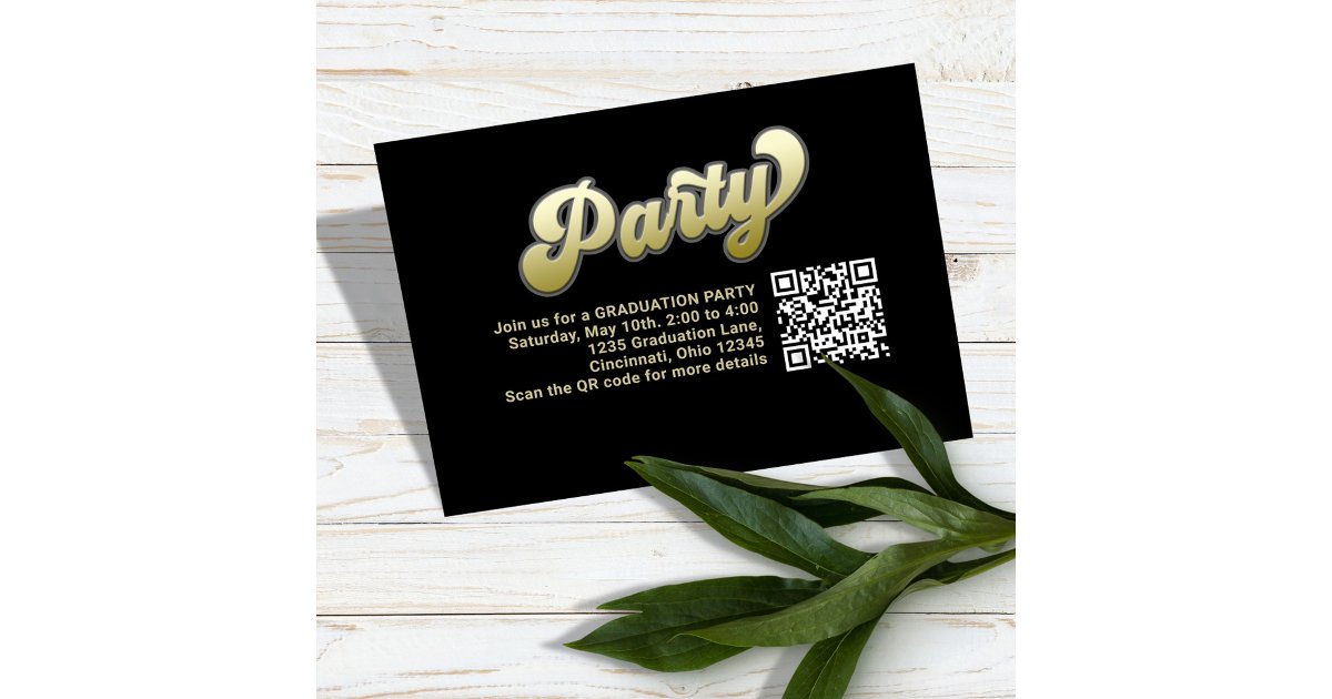 Graduation Party QR Code Gold Modern Typography Enclosure Card | Zazzle