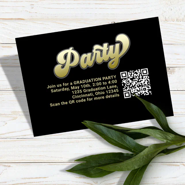 Graduation Party QR Code Gold Modern Typography Enclosure Card | Zazzle