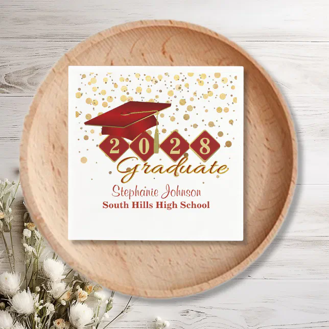 Graduation Party Red and Gold Napkins | Zazzle