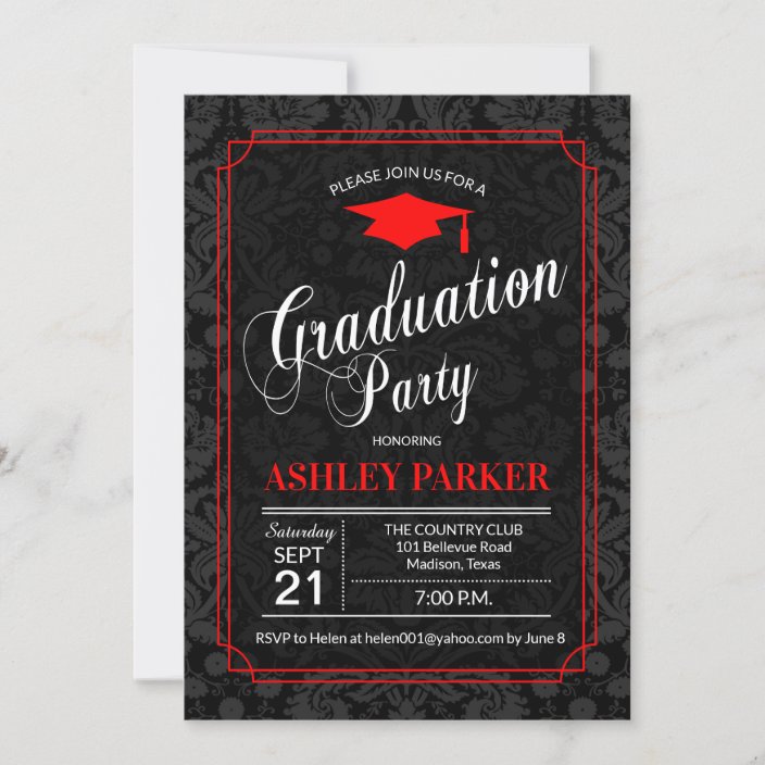 Graduation Party - Red Black White Damask Invitation | Zazzle.com