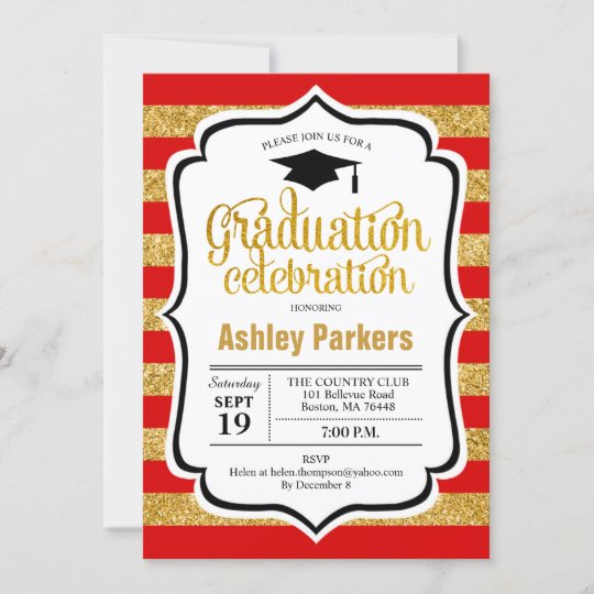 Graduation Party - Red Gold Stripes Invitation | Zazzle.com