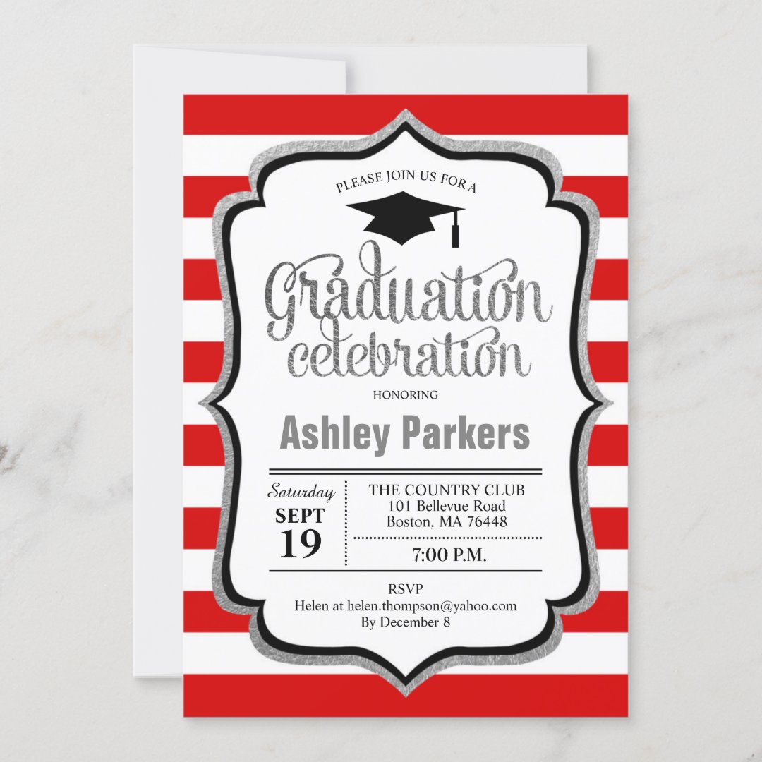 Graduation Party - Red Silver Black White Invitation | Zazzle