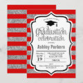 Graduation Party - Red Silver Stripes Invitation | Zazzle