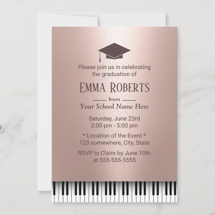 Graduation Party Rose Gold Piano Keys Music Major Invitation | Zazzle.com