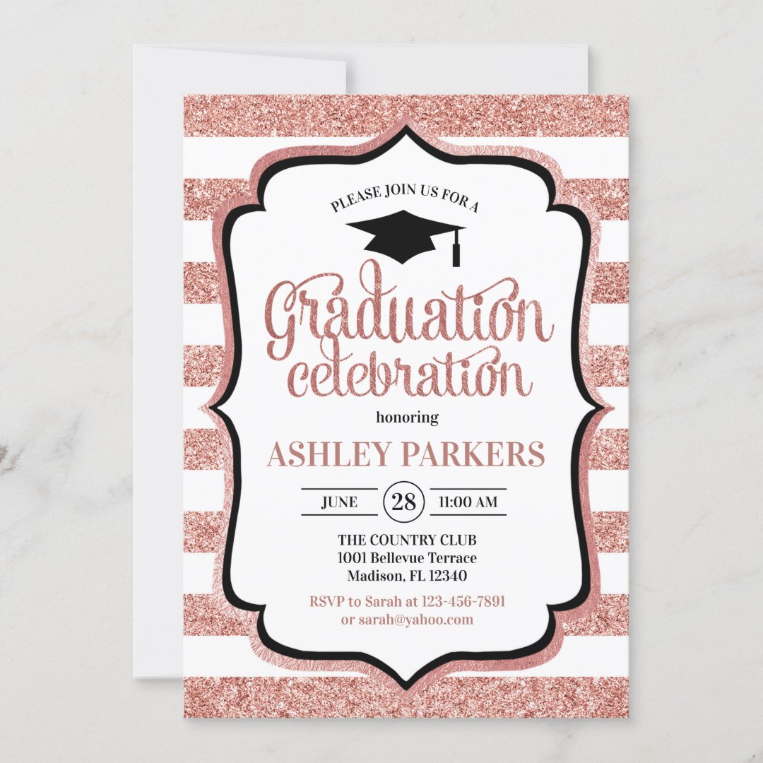 Graduation Party - Rose Gold White Invitation | Zazzle
