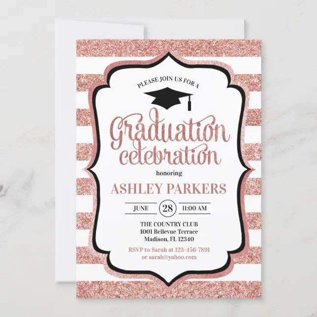 Graduation Party - Rose Gold White Invitation | Zazzle