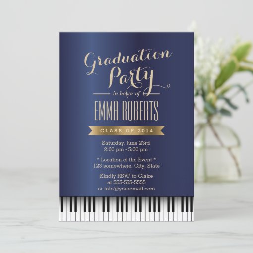 Graduation Party Royal Blue Piano Keys Music Major Invitation | Zazzle