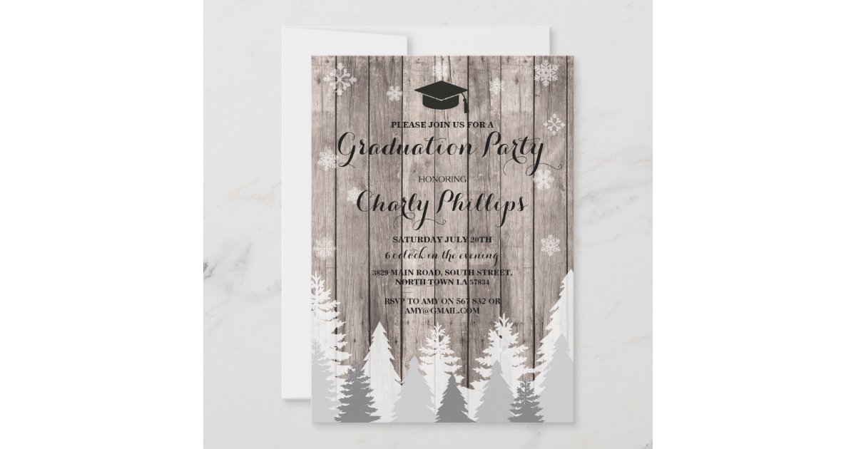 Graduation Party Rustic Winter Forest Trees Invite | Zazzle