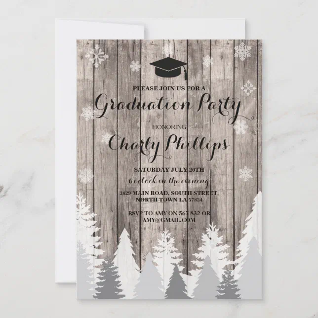 Graduation Party Rustic Winter Forest Trees Invite | Zazzle
