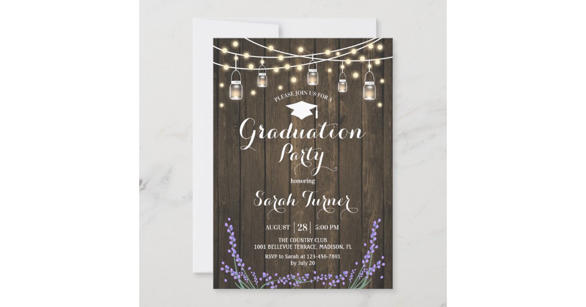 Graduation Party - Rustic Wood Lavender Invitation | Zazzle