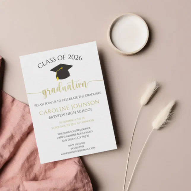 Graduation Party School Colors Black & Gold Invitation | Zazzle