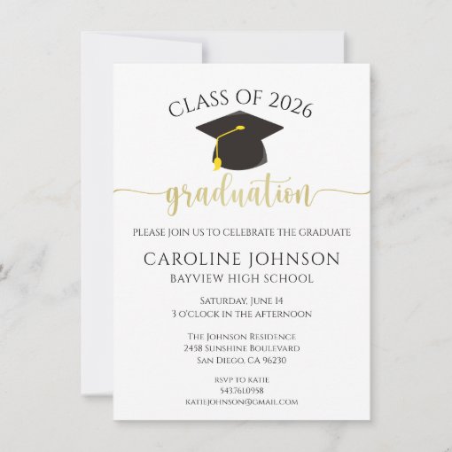 Graduation Party School Colors Black Invitation | Zazzle