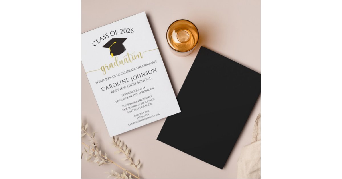 Graduation Party School Colors Black Invitation | Zazzle