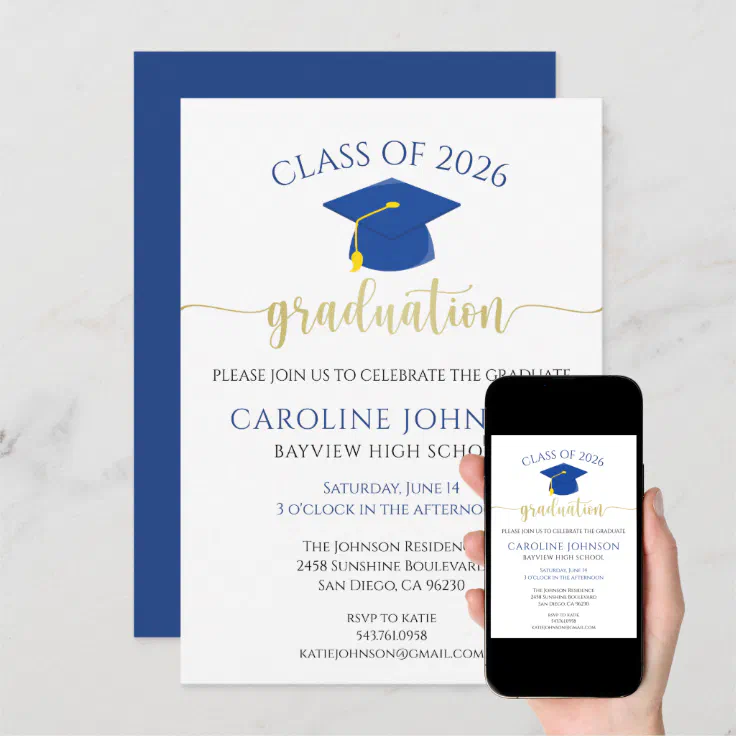 Graduation Party School Colors Blue Invitation | Zazzle