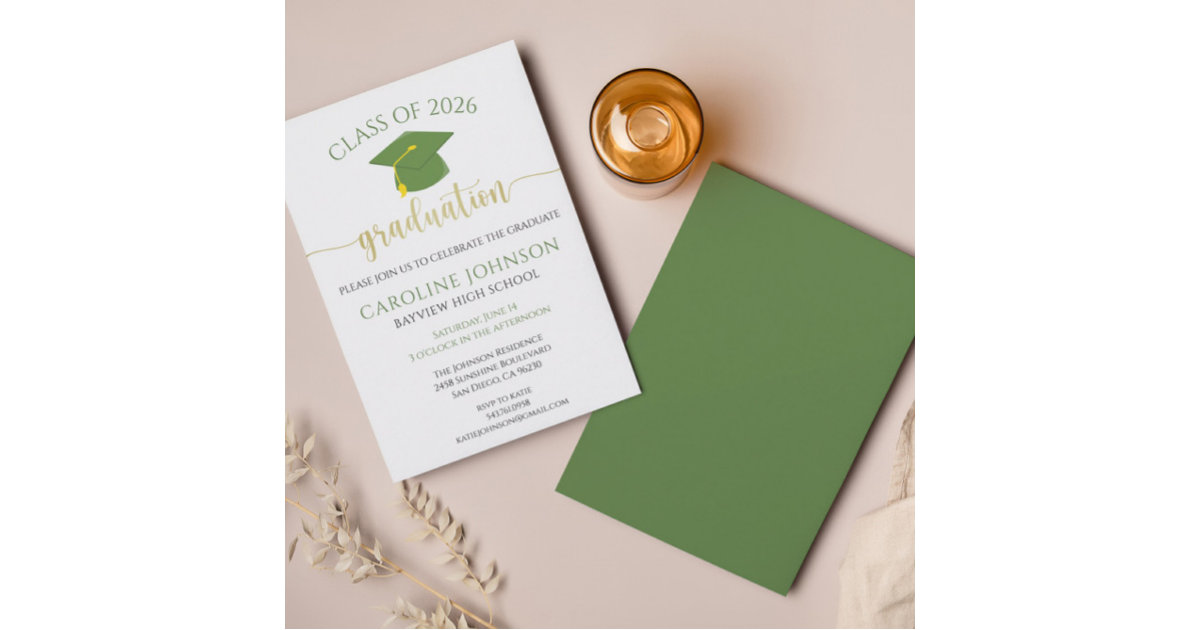 Graduation Party School Colors Green & Gold Invitation | Zazzle