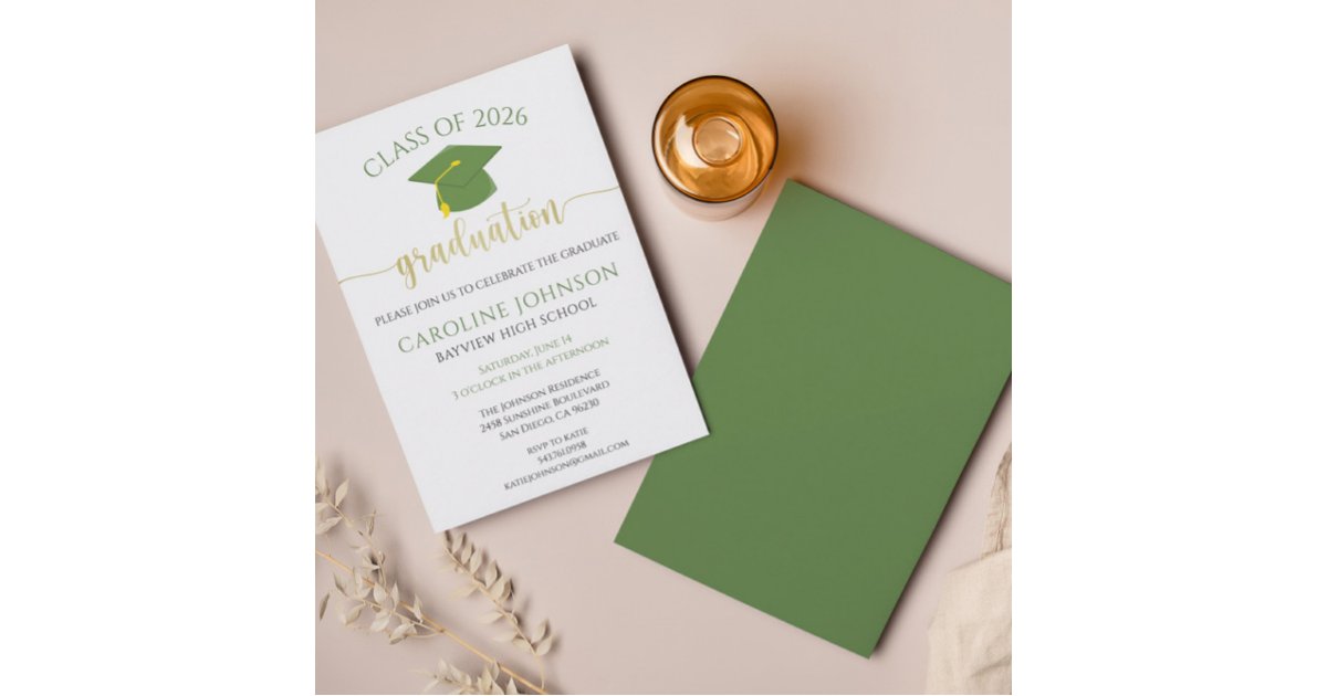 Graduation Party School Colors Green & Gold Invitation | Zazzle