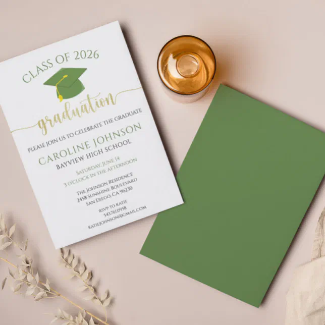 Graduation Party School Colors Green & Gold Invitation | Zazzle