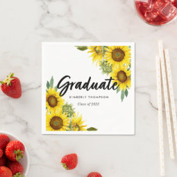 Graduation Party Script Celebration Sunflower Chic Napkins | Zazzle