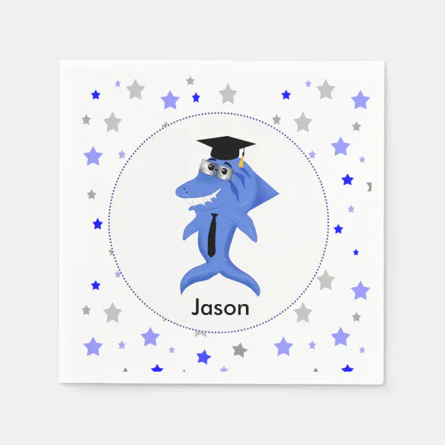 Graduation party Shark themed illustration Napkins | Zazzle