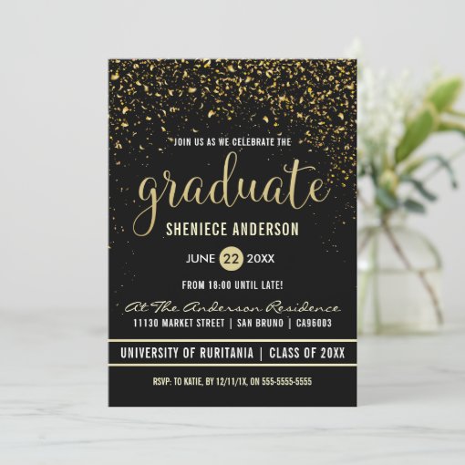 Graduation Party | Shimmering Gold Confetti Invitation | Zazzle