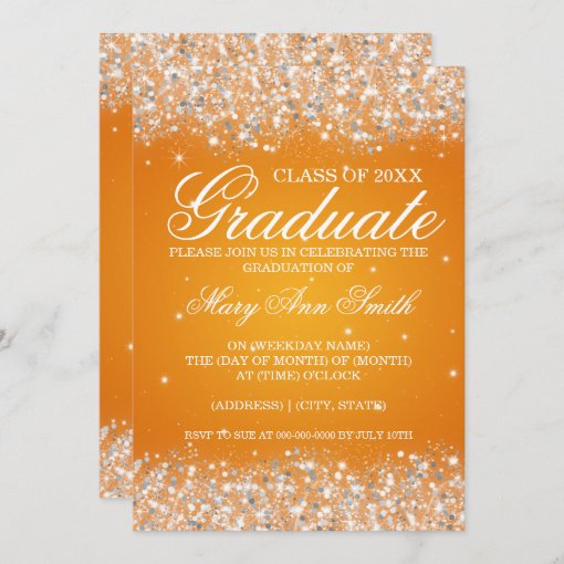 Graduation Party Sparkling Glitter Orange Invitation | Zazzle