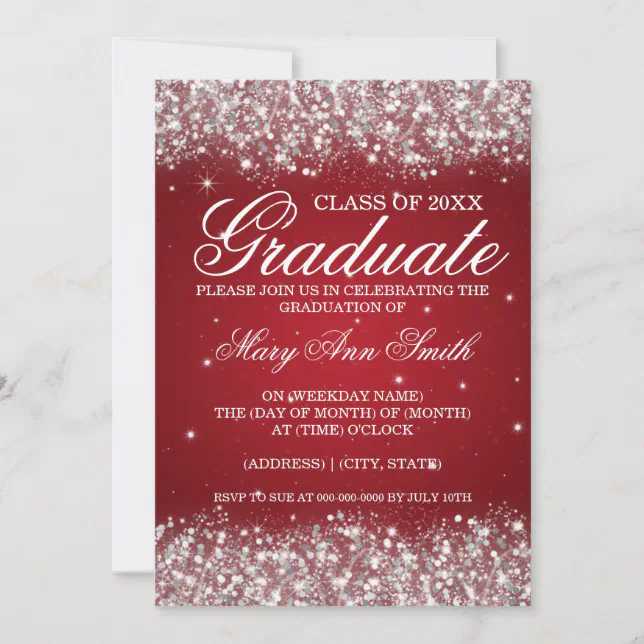 Graduation Party Sparkling Glitter Red Invitation | Zazzle