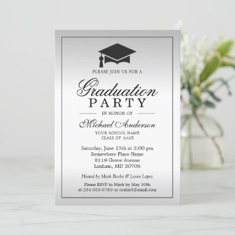 Graduation Party - Stylish Silver Metallic Look Invitation | Zazzle