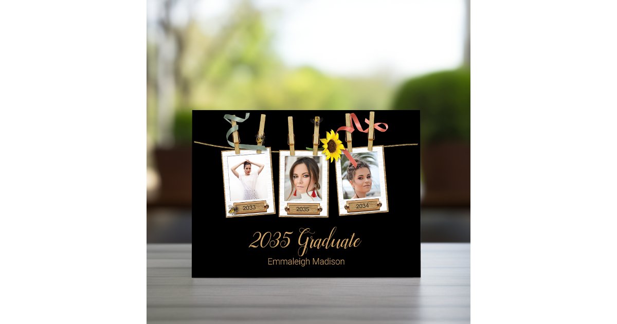 Graduation Party Triple Photo Collage Invitation | Zazzle